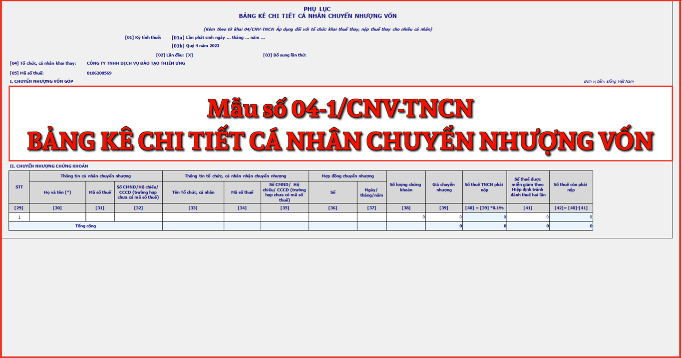 Mẫu số 04-1/CNV-TNCN Bảng kê chi tiết cá nhân chuyển nhượng vốn theo TT 80/2021 - Dịch vụ kế ...